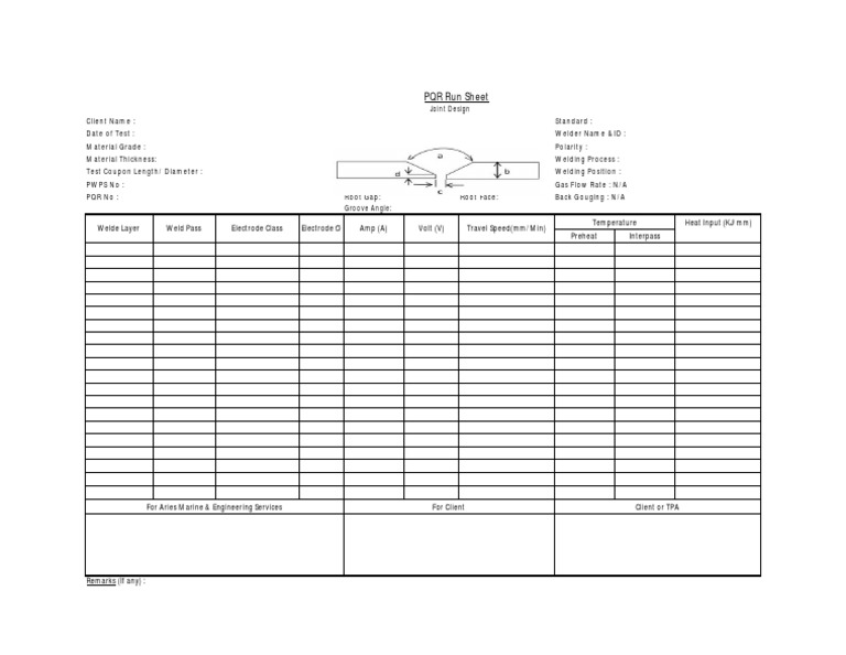 PQR Run Sheet for Welder Qualification | PDF | Technology & Engineering