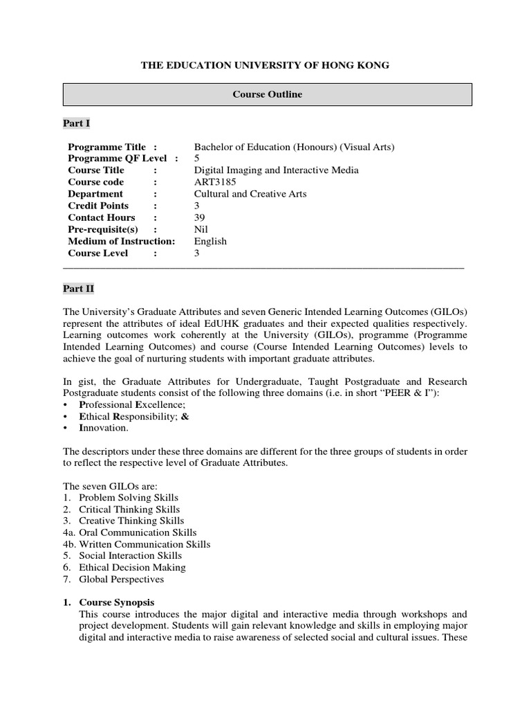 Digital Imaging Course Outline EdUHK | PDF | Postgraduate Education ...