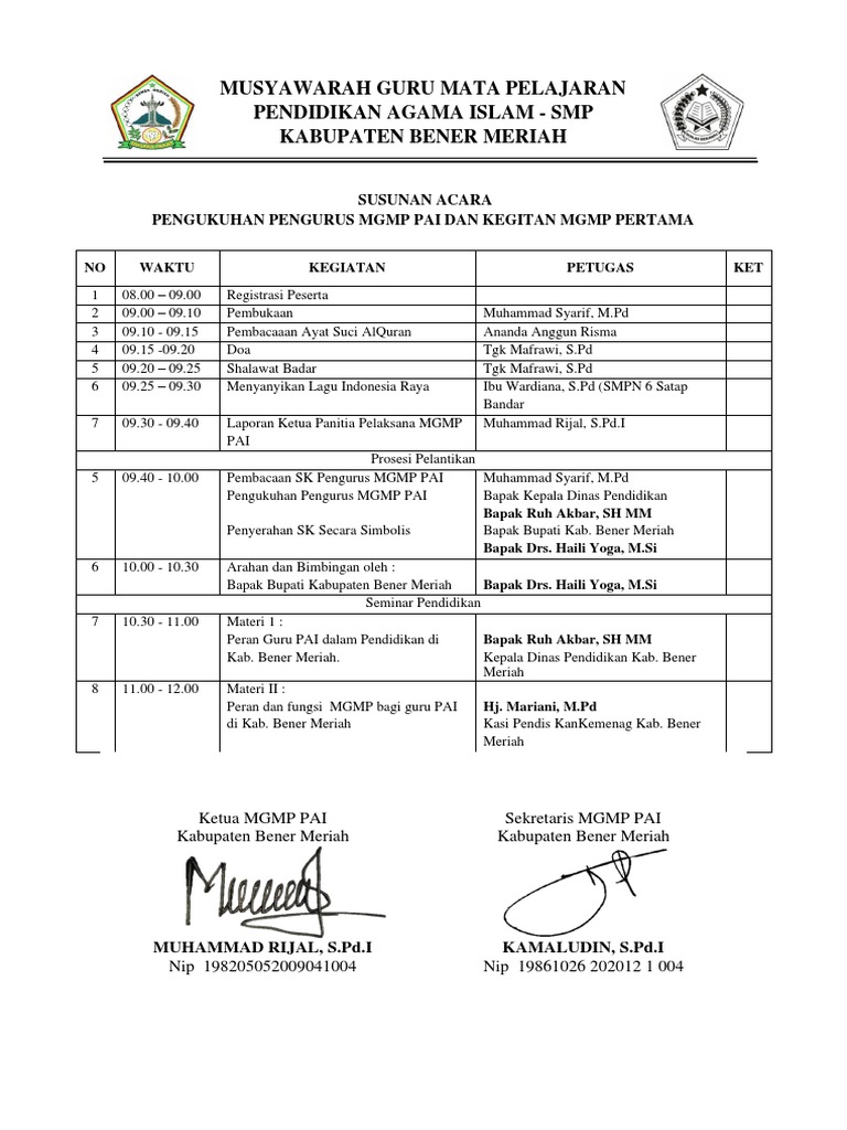 Rundown Acara MGMP Pai 2023 | PDF