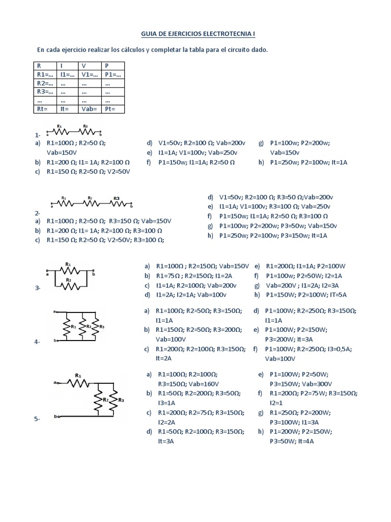 Guia de Ejercicios Electrotecnia I | PDF