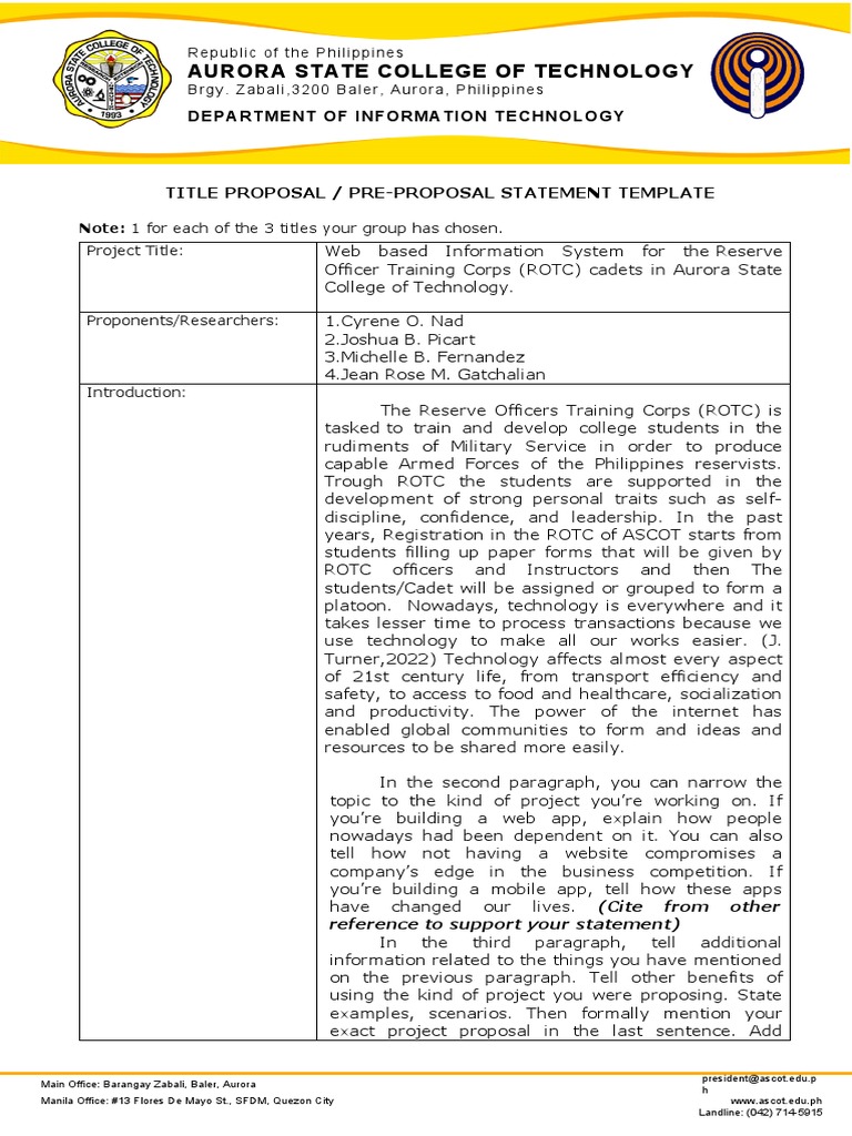 Title Proposal PLUS GUIDE | PDF | Computing | Information Technology