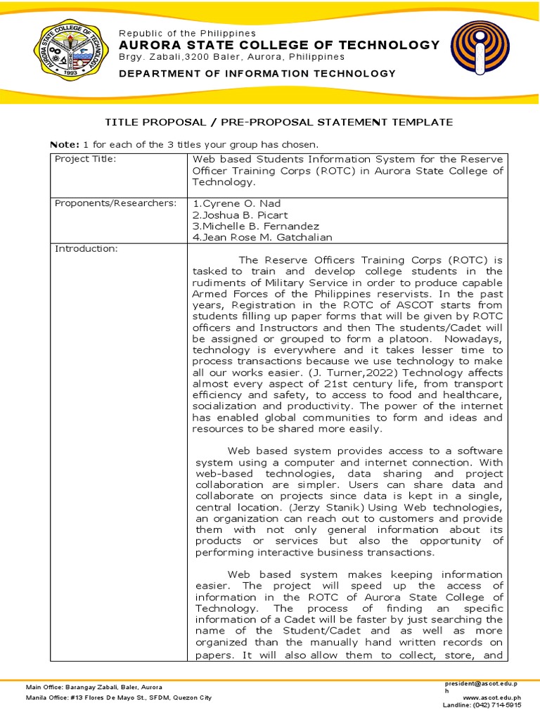Title Proposal Web-Based ROTC Student Information System | PDF ...