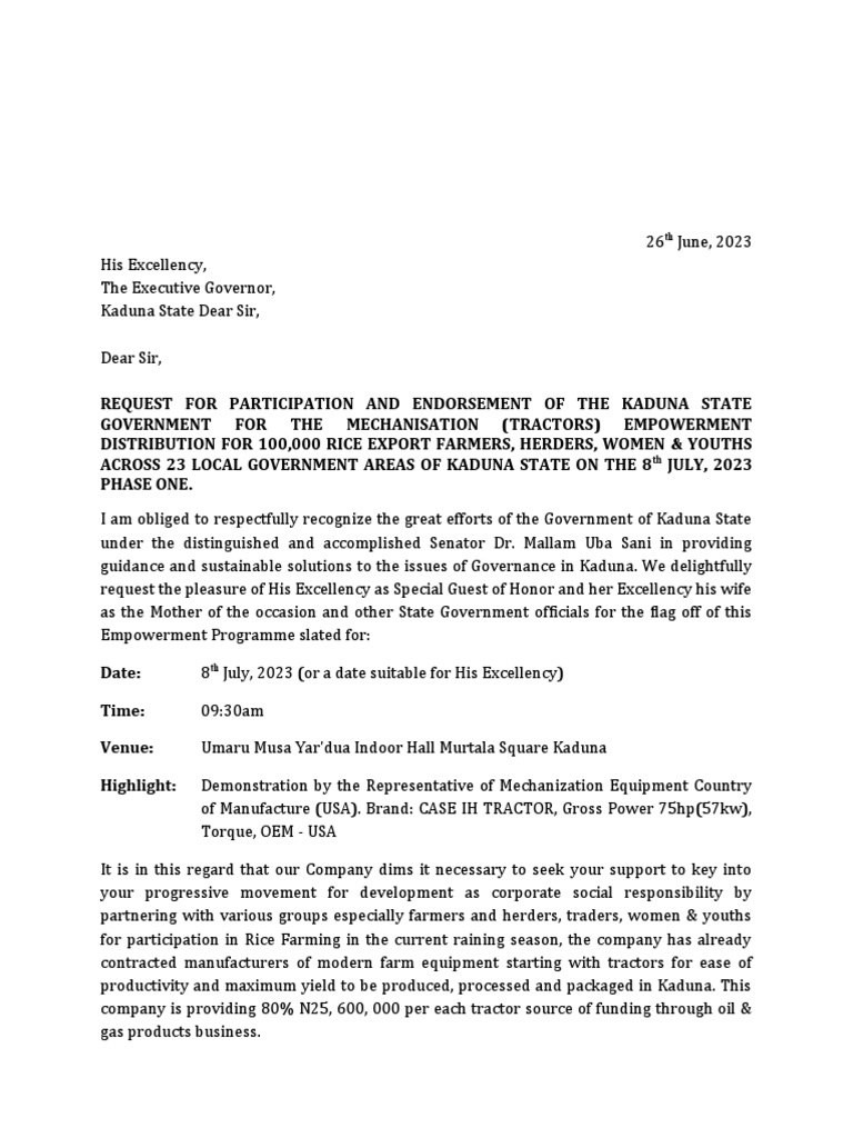 Request For Participation and Endorsement of The Kaduna State ... Request For Participation and Endorsement of The Kaduna State ...