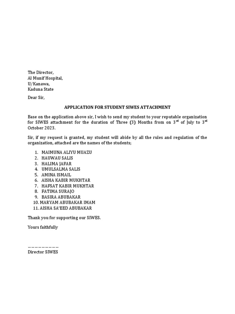 Application For Student Siwes Attachment | PDF