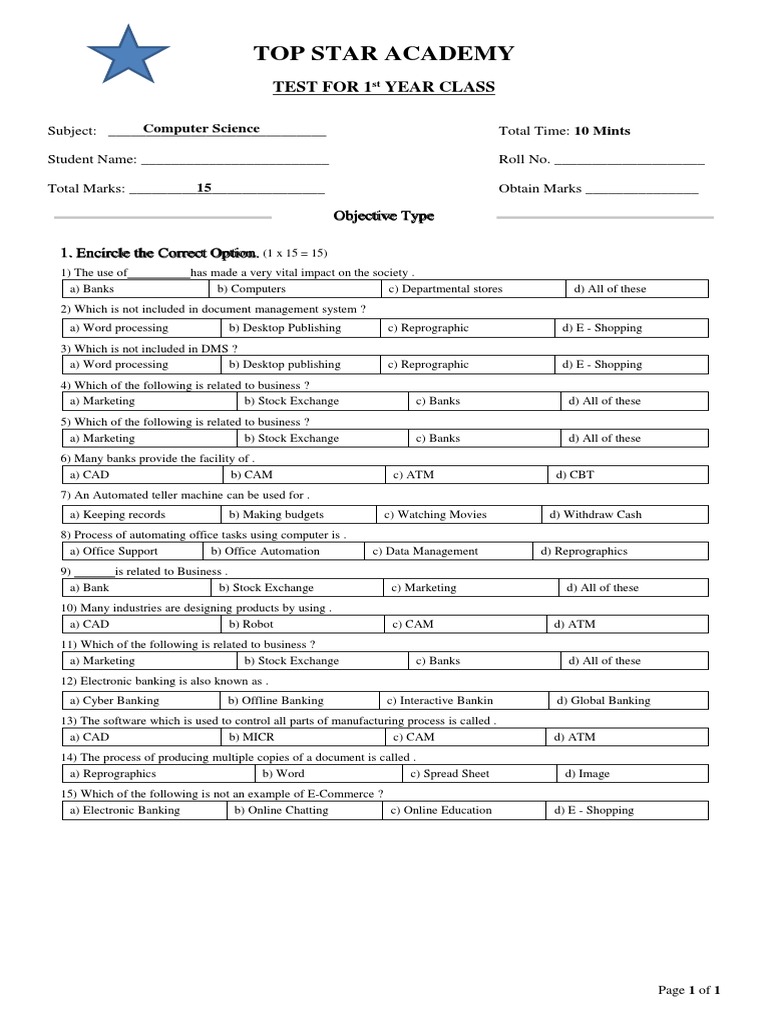 1st Year Test 4th Chapter | PDF | Automated Teller Machine | Automation