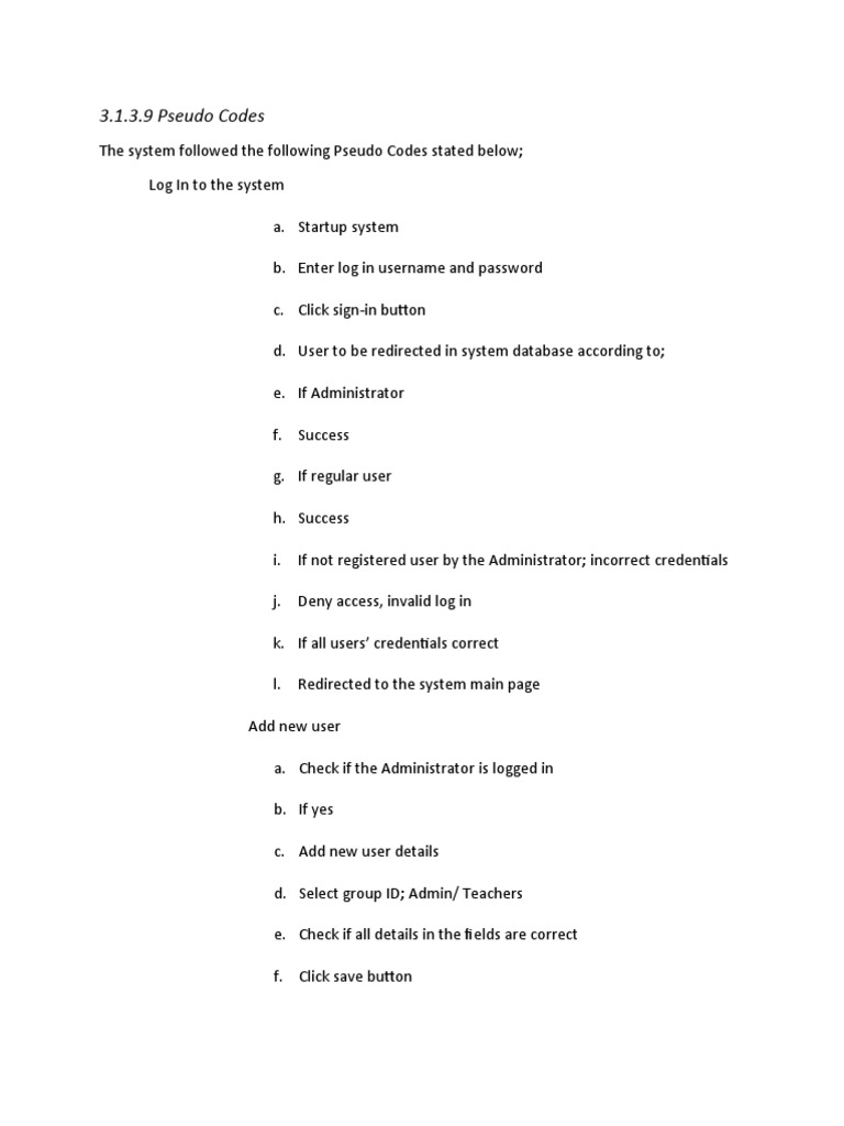 PSEUDOCODE | PDF | User (Computing) | Login