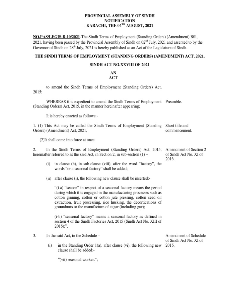 Sindh Employment Act Amendments | PDF | Government | Justice