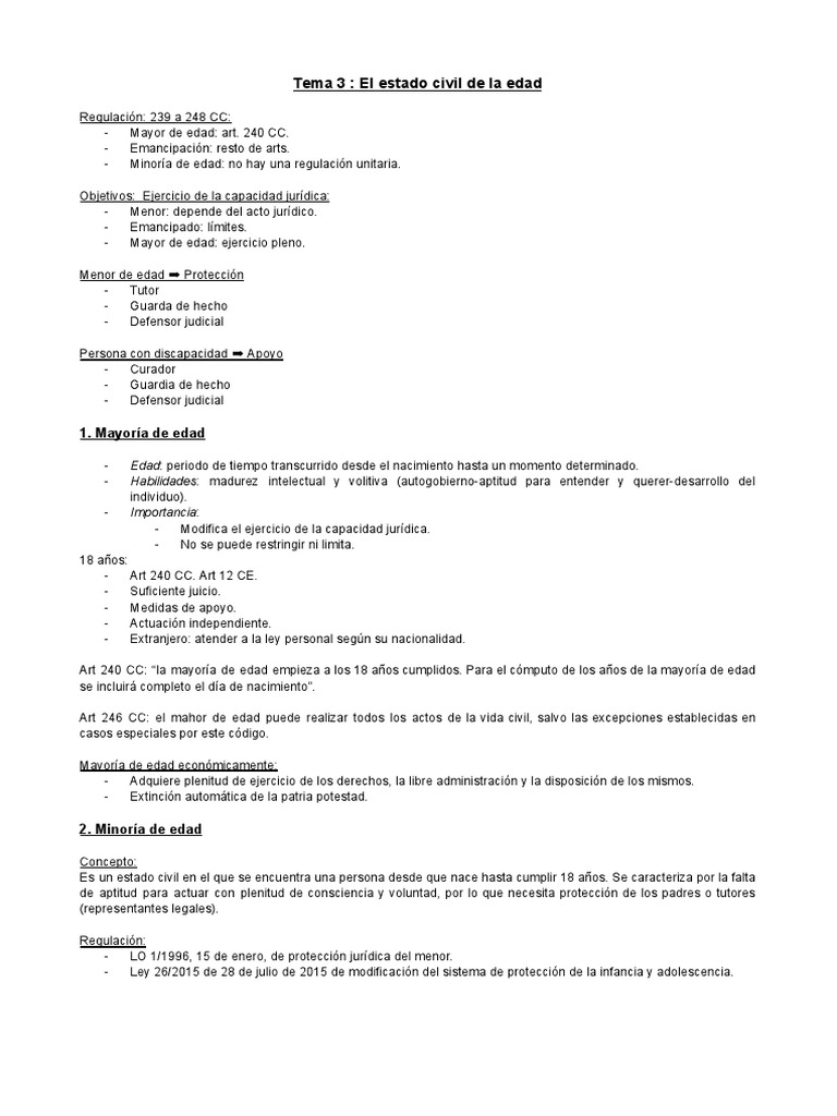 Tema 3 - El Estado Civil de La Edad | PDF | Judicaturas | Menor (ley)