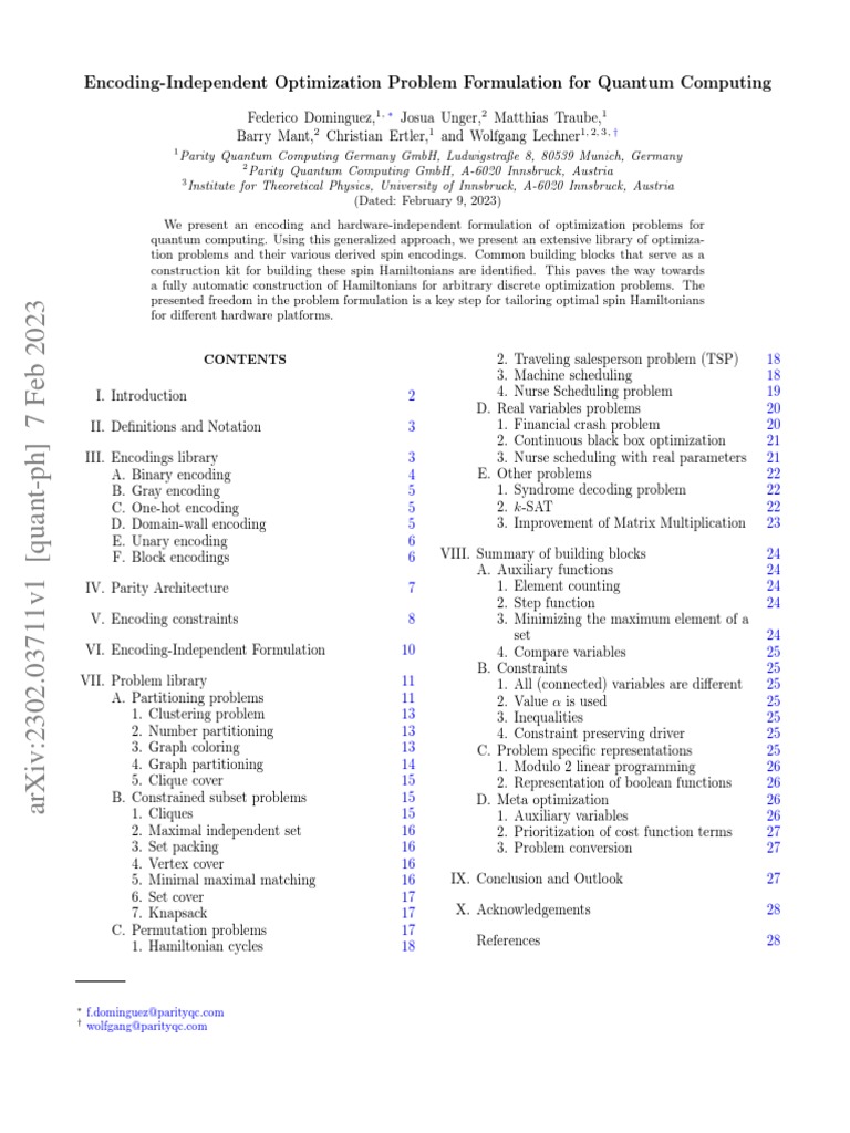 Encoding Importante Problems Qunatum Computing Download Free Pdf Mathematical Optimization 