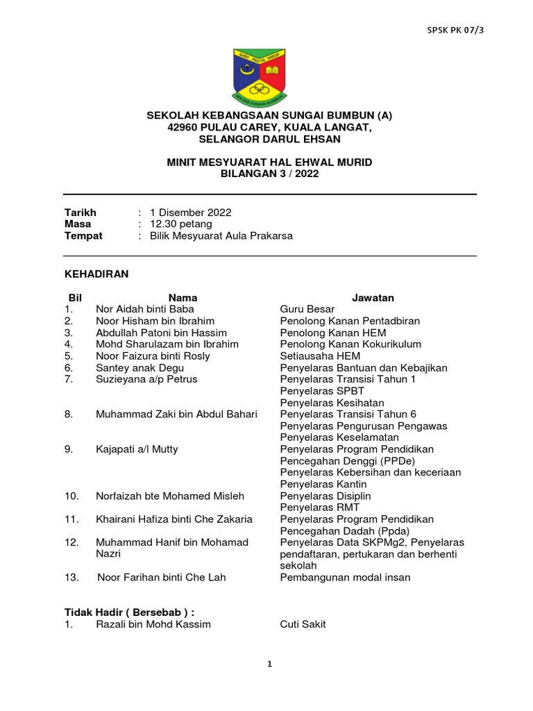 MINIT MESYUARAT HEM 3 2022 | PDF