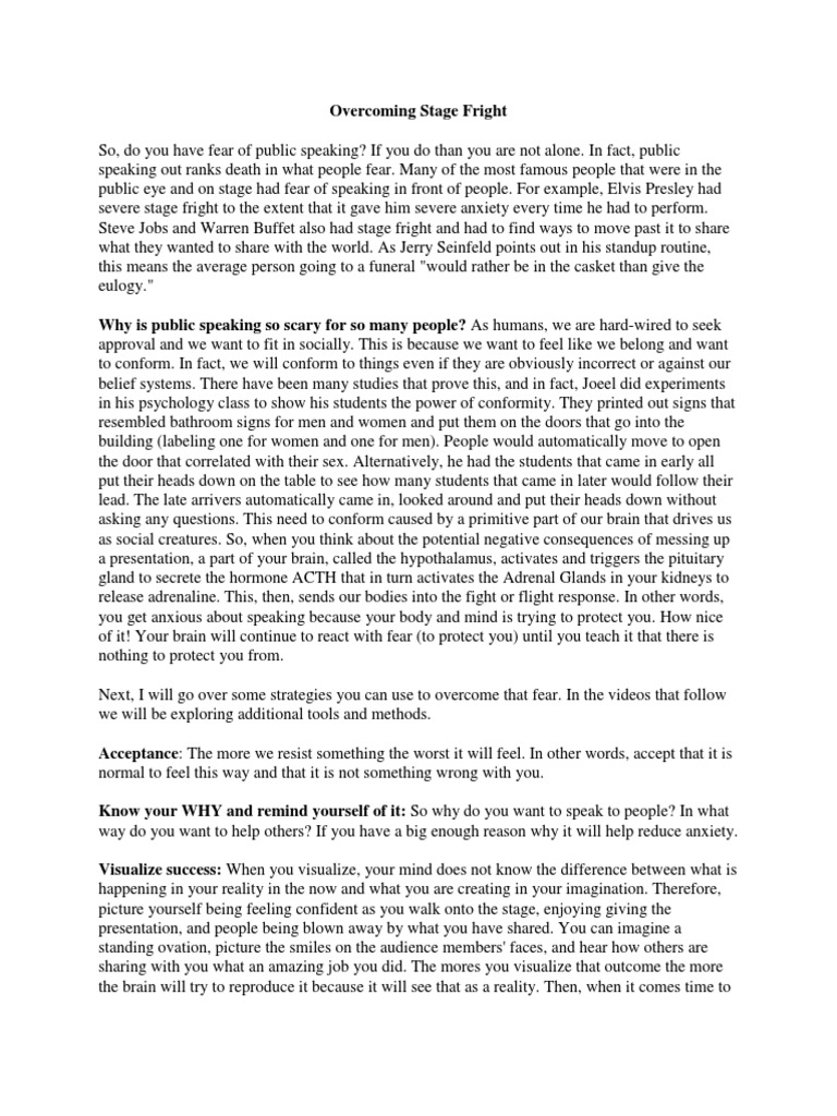 Overcoming Stage Fright | PDF | Adrenocorticotropic Hormone | Cognition