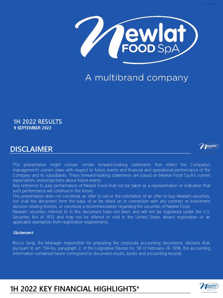 Newlat Food's 1H 2022 Financial Update | PDF | Equity (Finance) | Trade