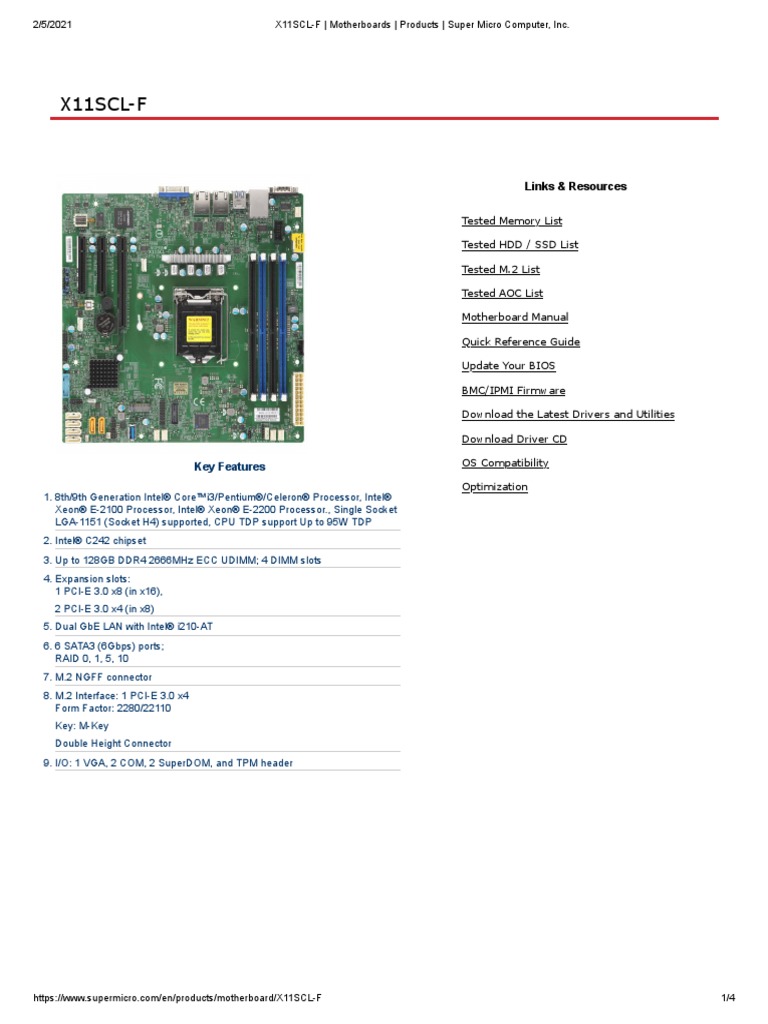 X11SCL-F - Motherboards - Products - Super Micro Computer, Inc | PDF | Bios | Office Equipment