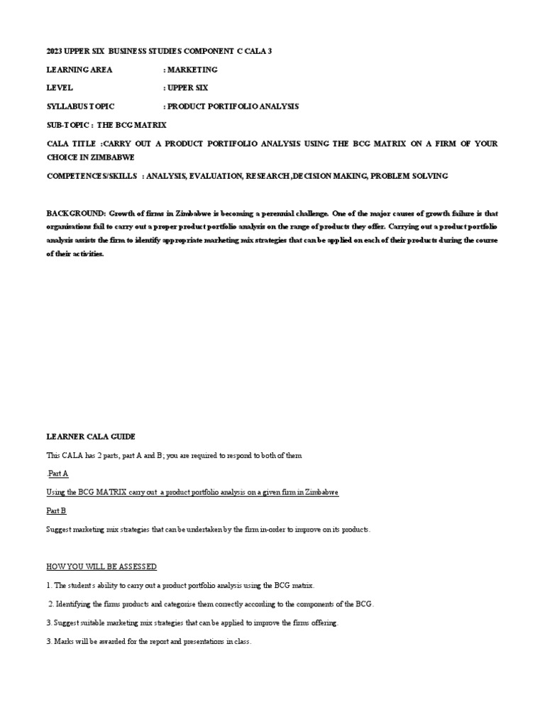 2023 Cala 3 Business Studies Component C Cala 2023 | PDF | Modern Portfolio Theory | Learning