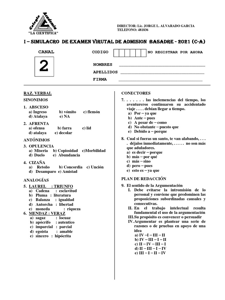I Simulacro Basadre Ok | PDF | Núcleo atómico | Caloría
