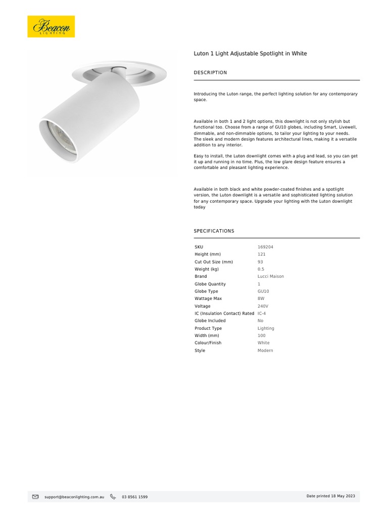 Luton-1-Light-Adjustable-Spotlight-In-White 4 | PDF | Lighting ...