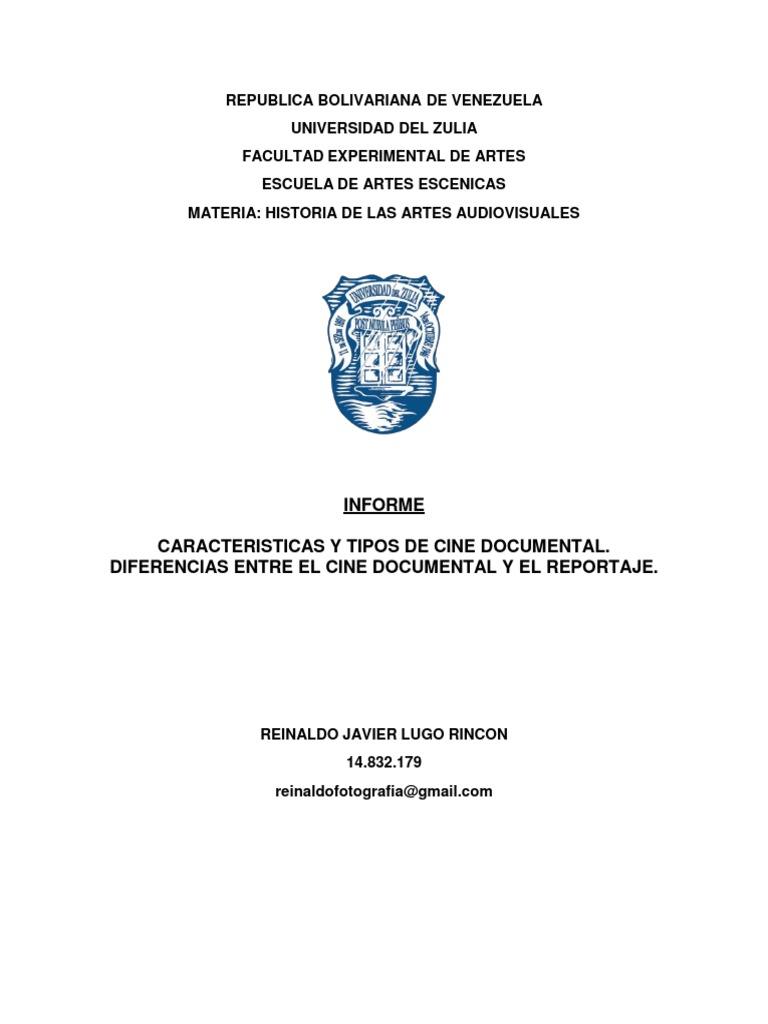 CARACTERISTICAS Y TIPOS DE CINE DOCUMENTAL- REINALDO LUGO 14832179 ...