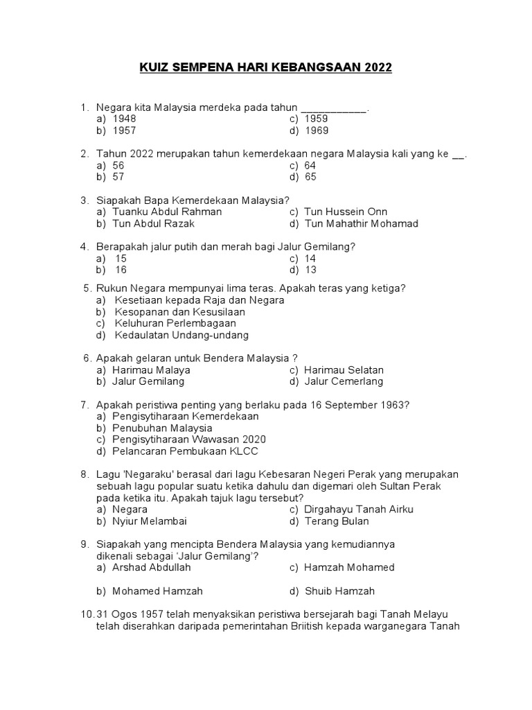 Kuiz Merdeka 2022 | PDF