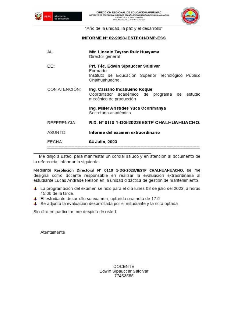 Inf. #2 Examen Extraordinario | PDF