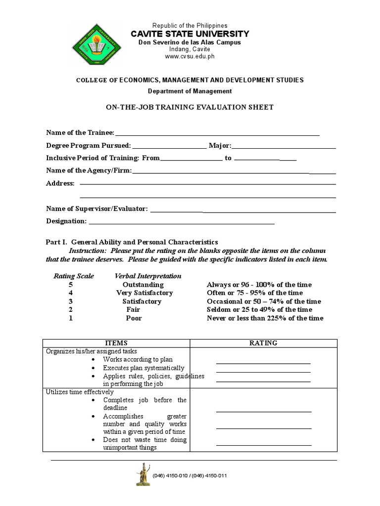 OJT Evaluation Sheet for Students | PDF | Learning | Cognition
