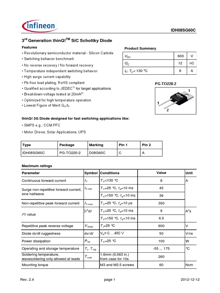 Infineon-IDH08SG60C-DS-v02_04-en-1131118 | PDF | Diode | Capacitor