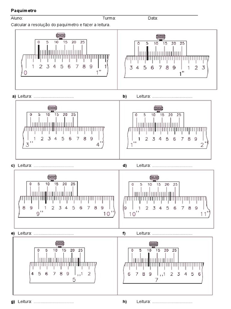 Exercícios - Paquímetro Polegada Milesimal | PDF | Computadores