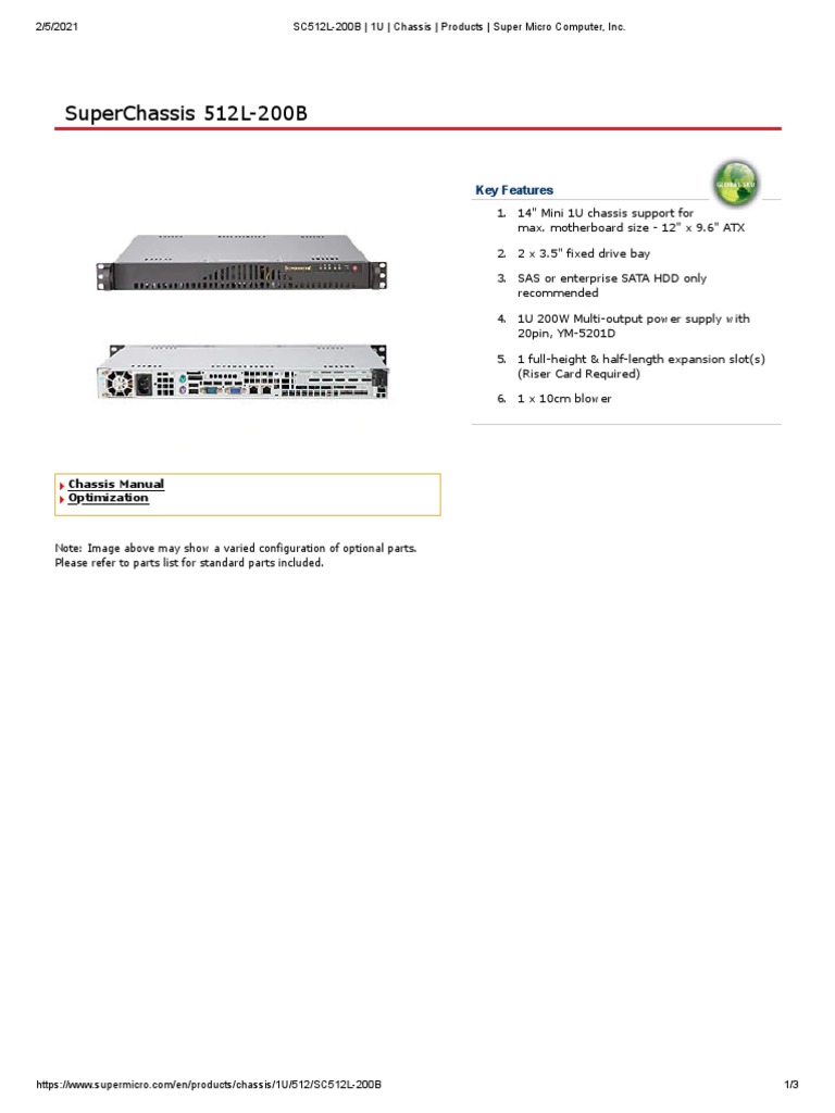 SC512L-200B - 1U - Chassis - Products - Super Micro Computer, Inc | PDF | Microcomputers ...