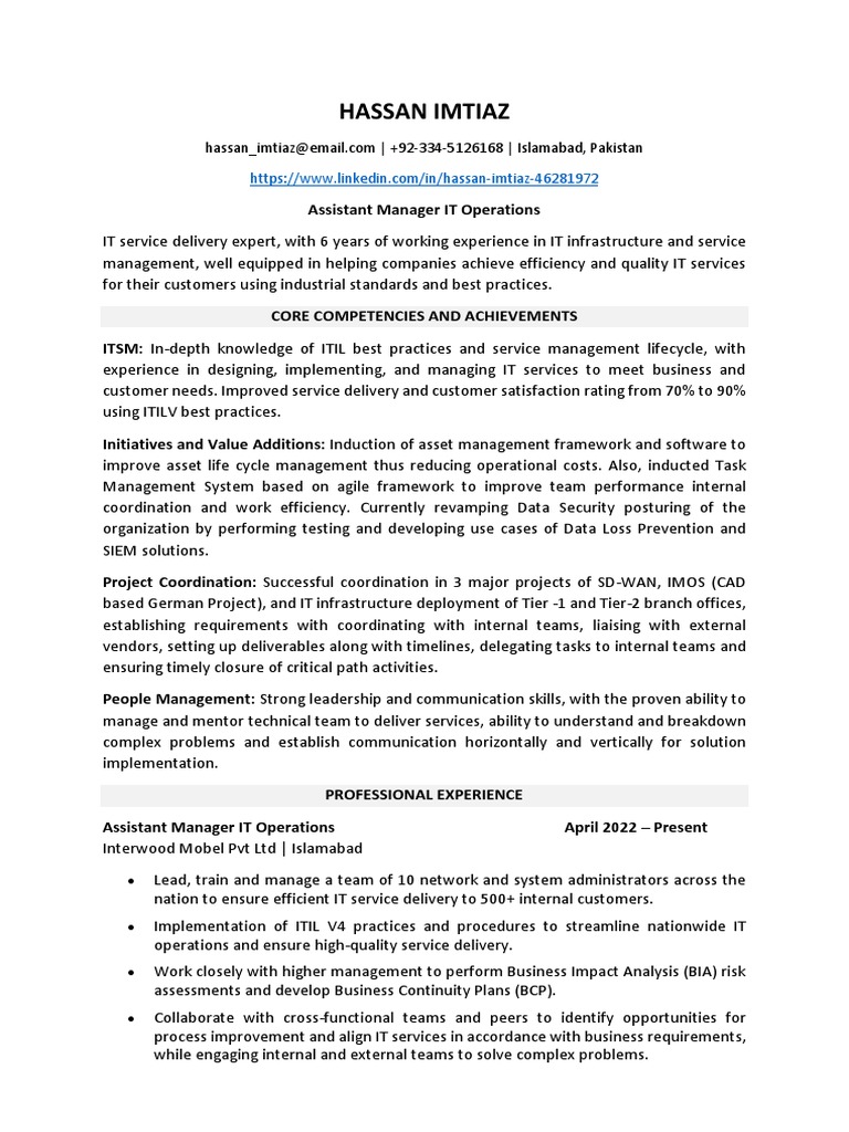 Hassan Imtiaz (CV) | Download Free PDF | Computer Network | Active Directory