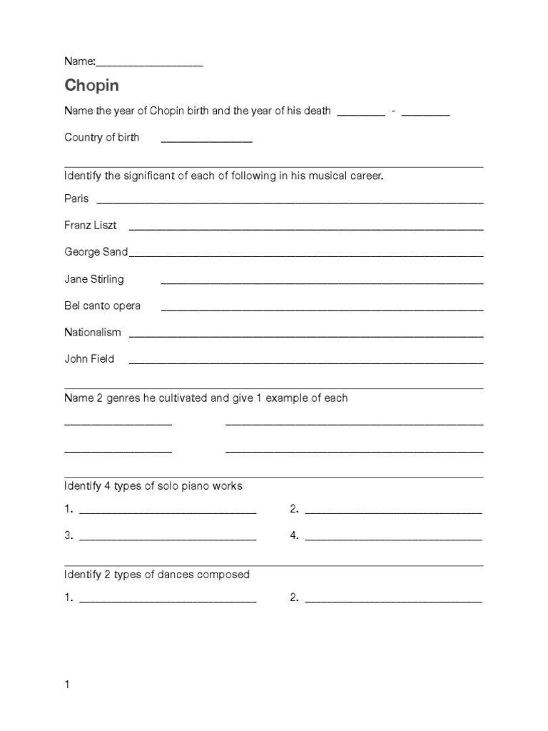 Chopin Worksheet | PDF