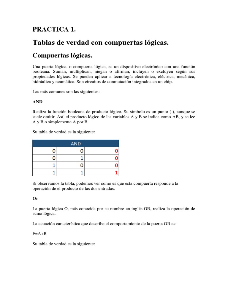 Lab 1 Tablas de Verdad | Descargar gratis PDF | Puerta lógica | Informática teórica
