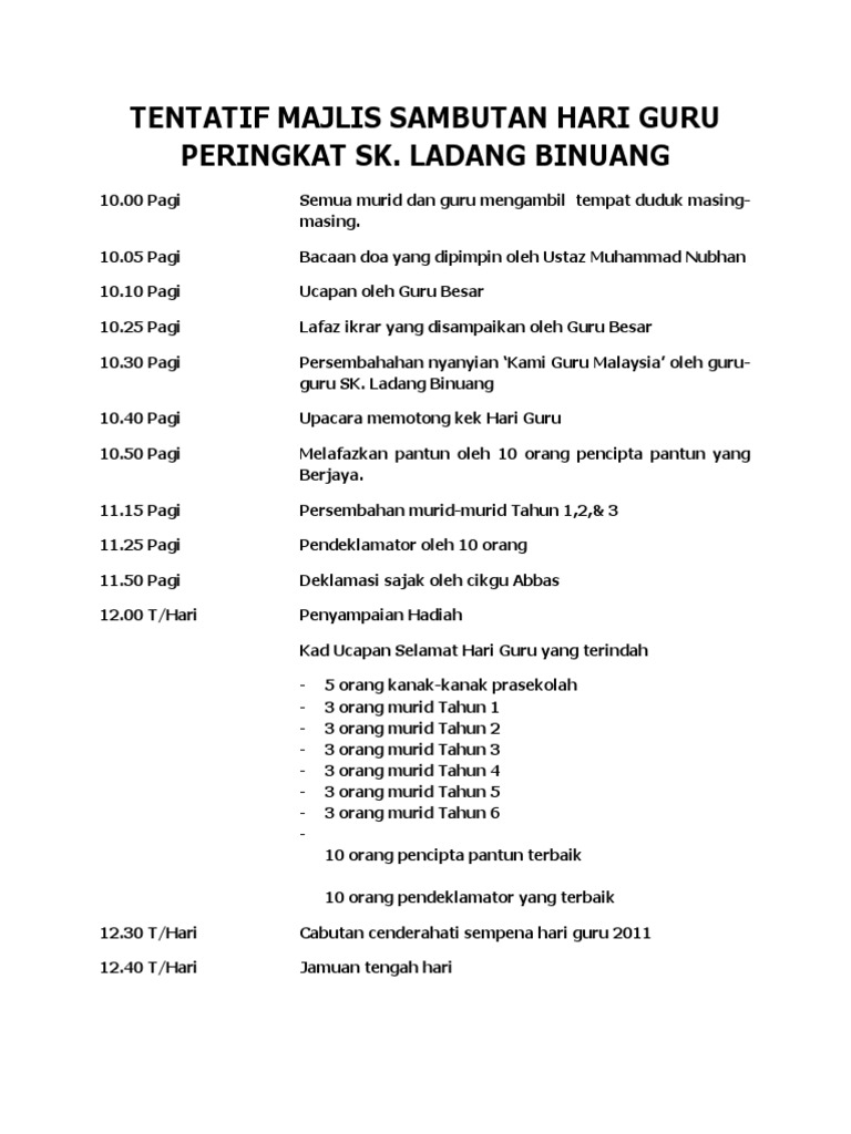 Tentatif Hari Guru | PDF