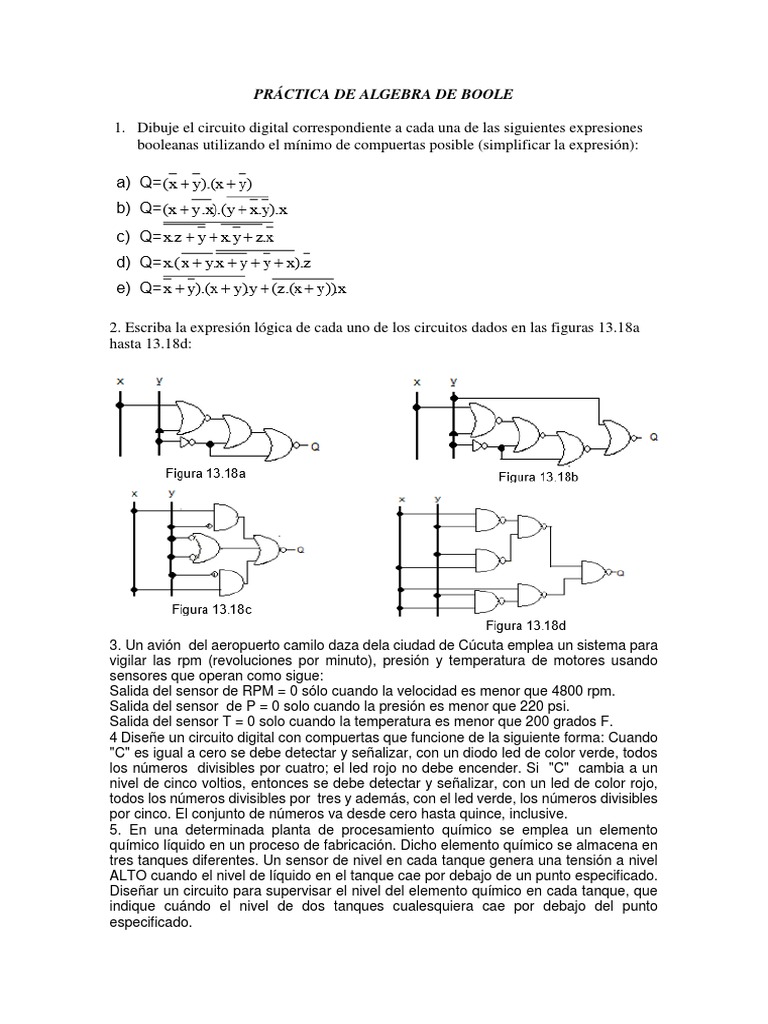 Práctica de Algebra de Boole | PDF | Puerta lógica | Diodo emisor de luz