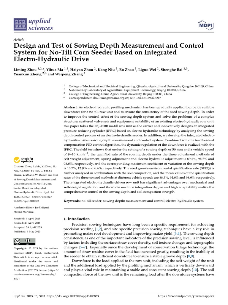 Design and Test of Sowing Depth Measurement and Co | PDF | Sowing | Force