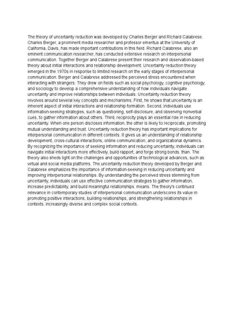 Uncertainty Reduction Theory | PDF | Interpersonal Communication | Scientific Theories
