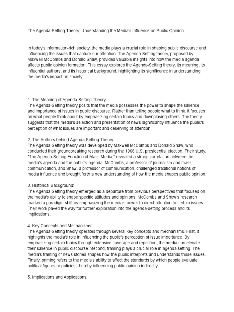 The Agenda-Setting Theory - Understanding The Media's Influence On ...