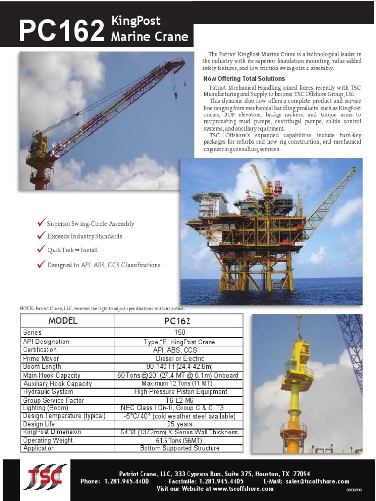 PC162 Kingpost Marine Crane | PDF | Crane (Machine) | Pump