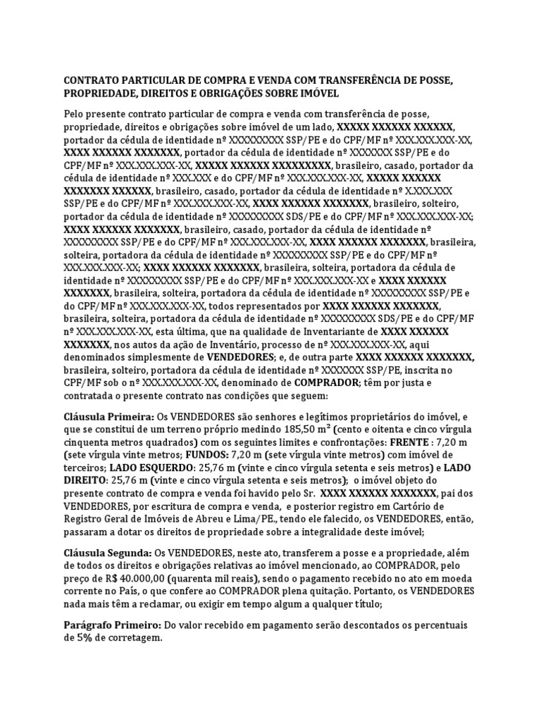 Modelo De Contrato De Cessao De Posse Pdf