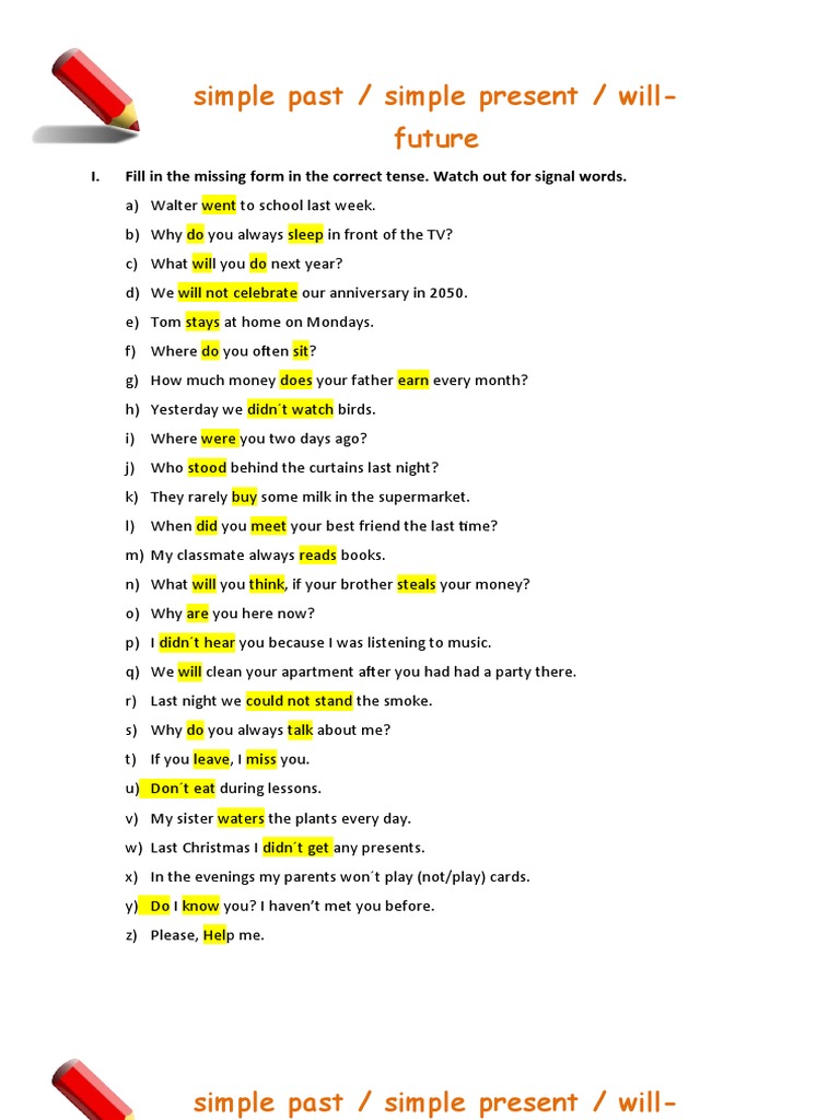 mixed-tenses-past-present-future-grammar-drills_97600 | PDF | Language ...