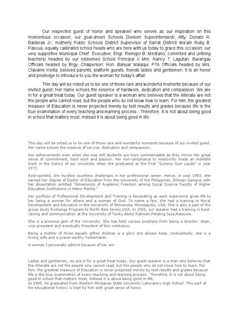 Introduction of Guest Speaker Graduation | PDF