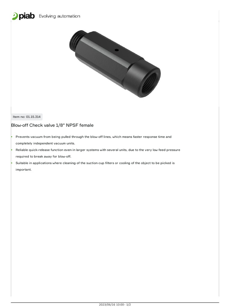 Blow-Off Check Valve 18 NPSF Female | PDF