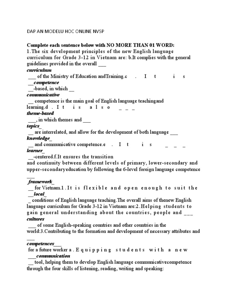 Dap An Module | PDF | Educational Assessment | Curriculum