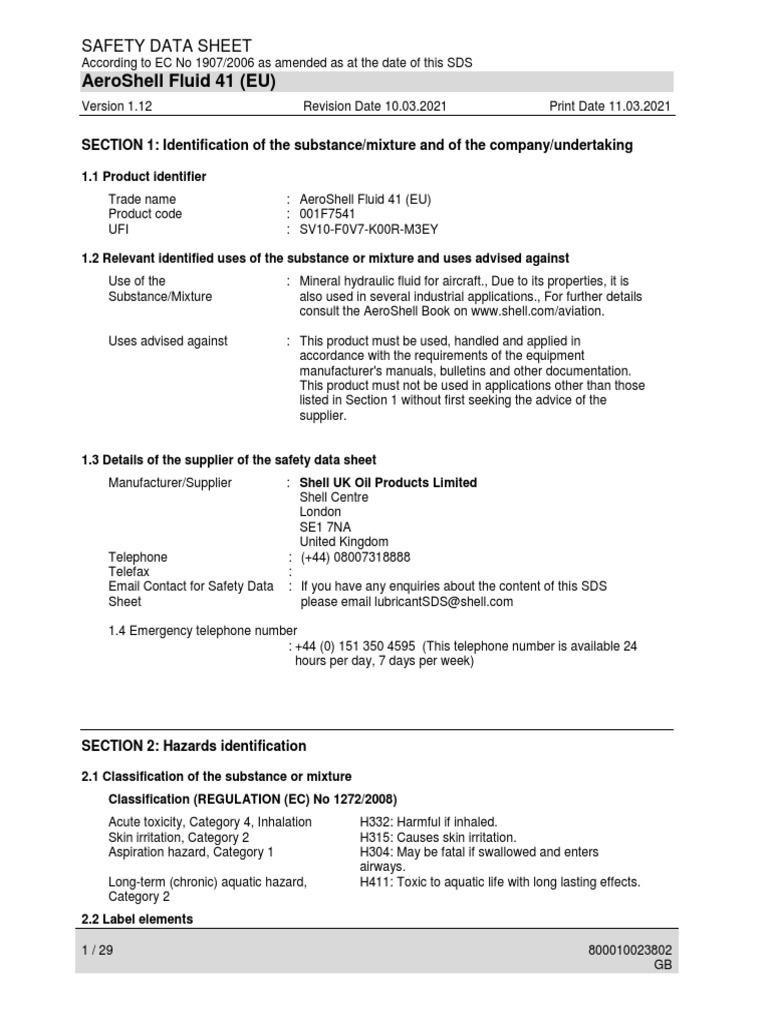 ASF41-1QT SD EU en SafetyDataSheet Sds 8799831064580 0 1 | PDF ...