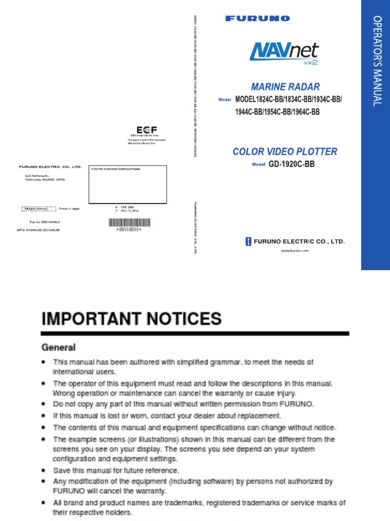 FURUNO 18x4 - 19x4 - 1920C BB Operator's Manual J | PDF | Computer Network | Antenna (Radio)