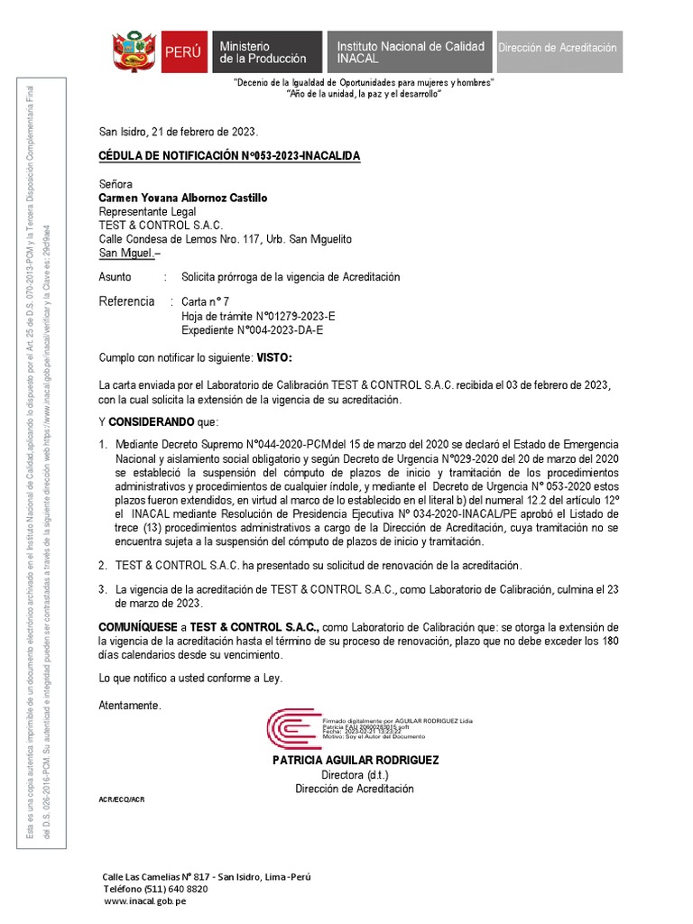 Cedula de Notificacion 00053 2023 Inacal Da | Descargar gratis PDF | Gobierno