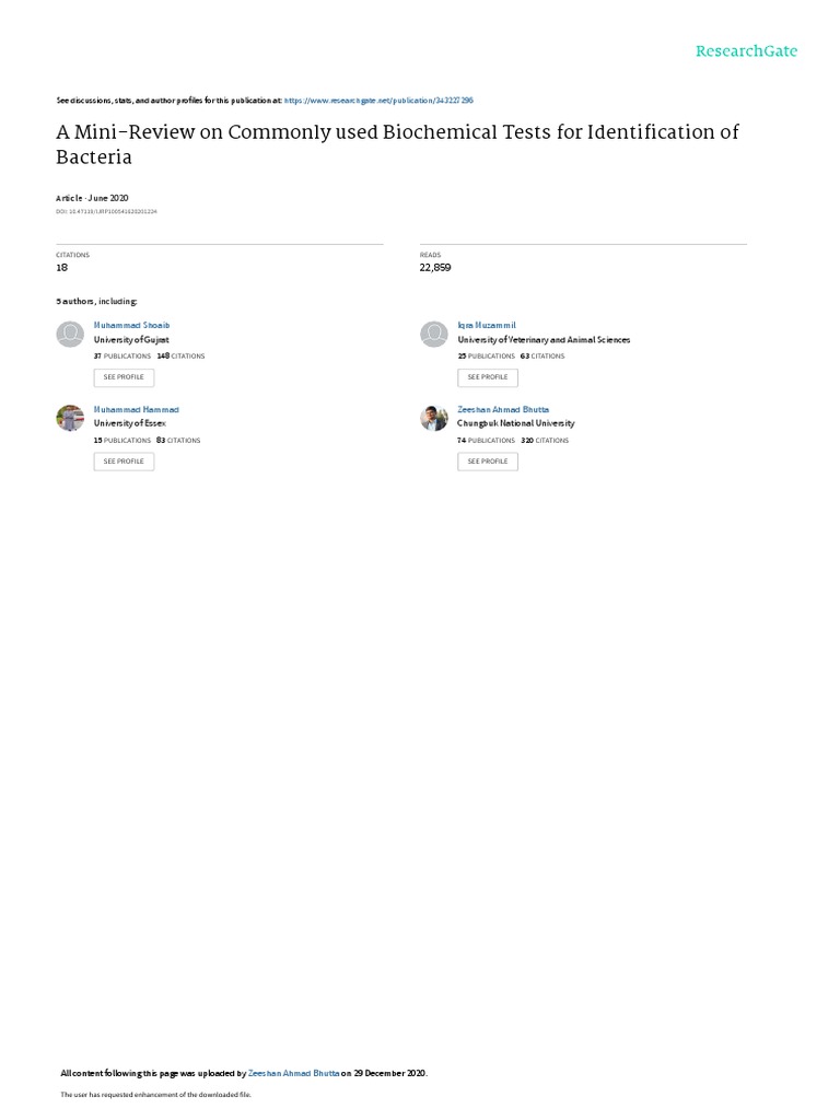 A Mini-Review On Commonly Used Biochemical Tests For Identification of ...