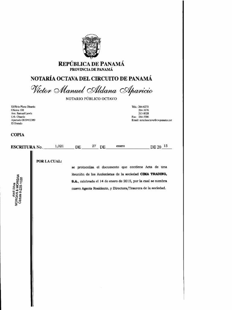 Legal - Acta - Cima Trading, S.a.-Cambio-Agente | PDF