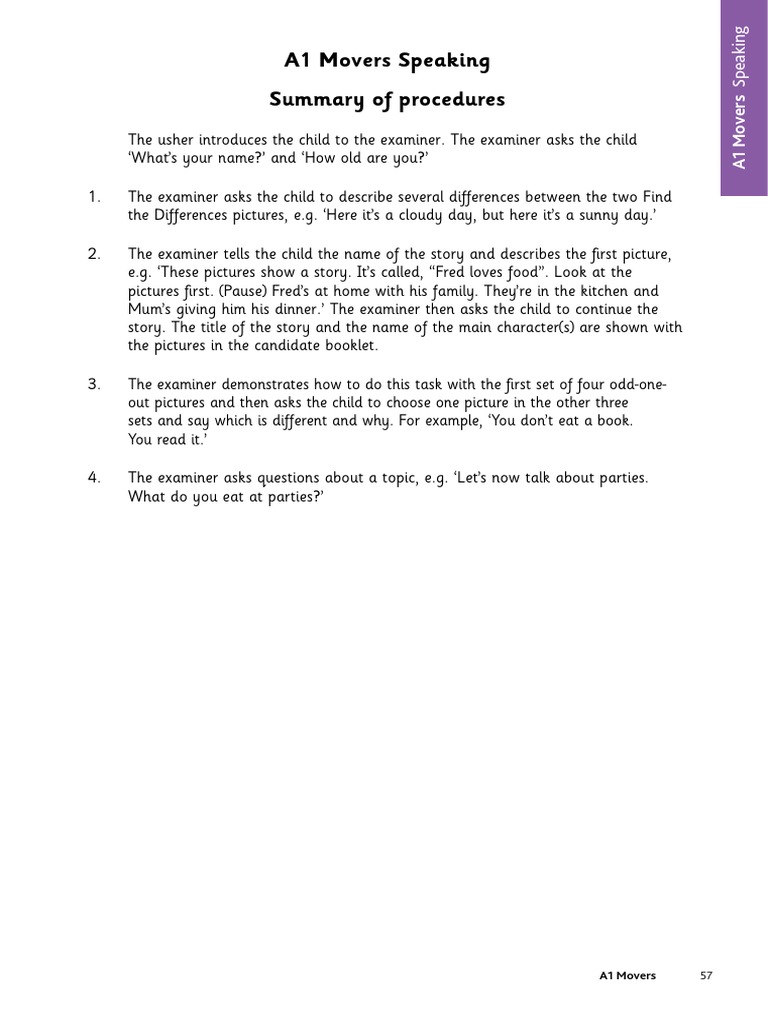 A1 Movers Speaking Test Guide | PDF | Language Arts & Discipline