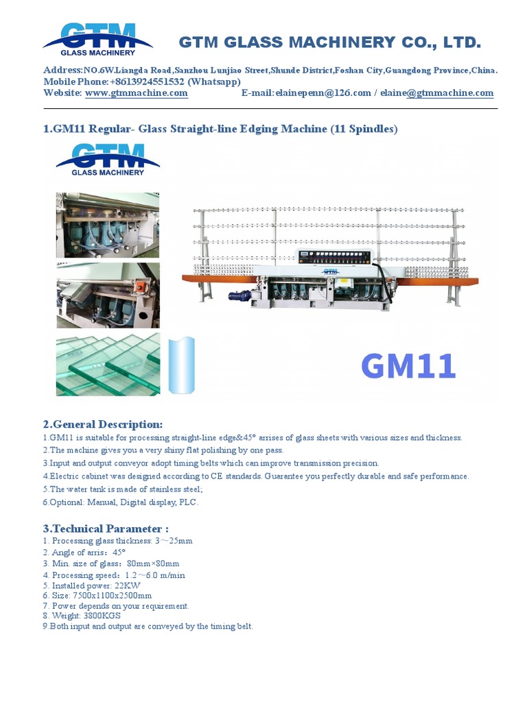 GM11 Regular-Glass Straight-Line Edging Machine | PDF | Machines | Land Vehicles