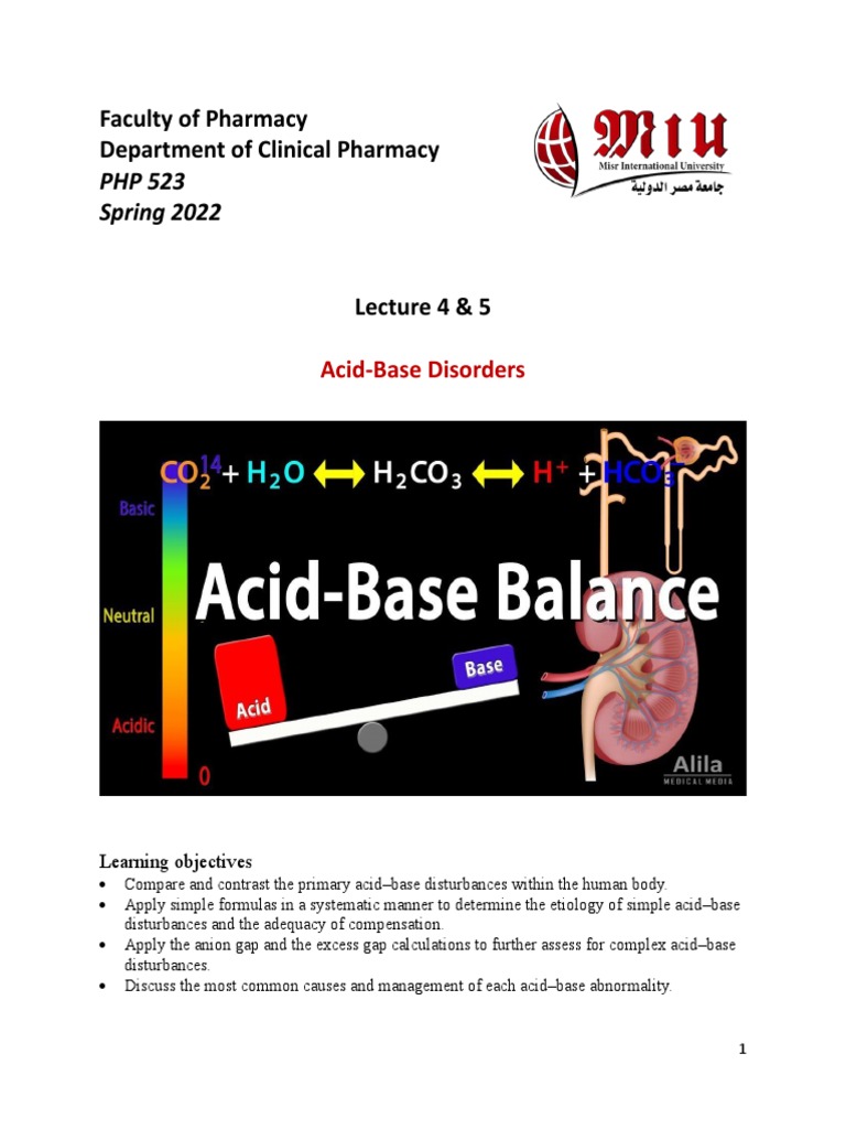 Acid Base Disorders - Lecture 45 | PDF | Physiology | Intensive Care Medicine