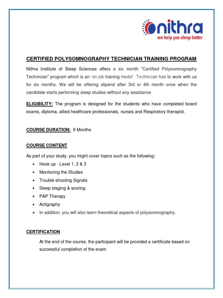 Certified Polysomnography Technician Program 1 | PDF | Science ...